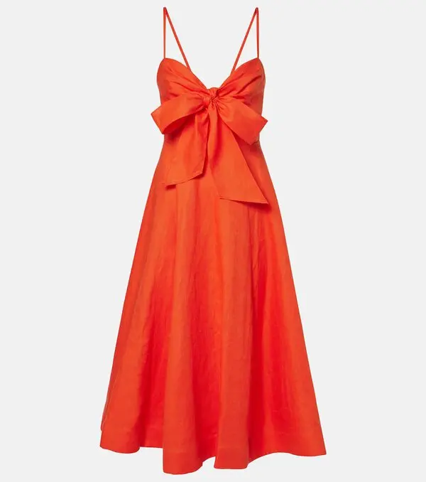 Zimmermann Bow-detailed Linen Midi Dress - Red