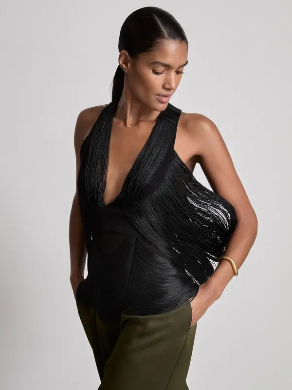 REISS Sanna Atelier Draped Fringe Top