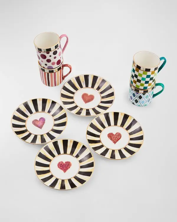 MACKENZIE-CHILDS Sweetheart Espresso Cup Saucer, Set Of 4