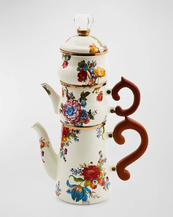 MACKENZIE-CHILDS White Flower Market Stackable Coffee Set