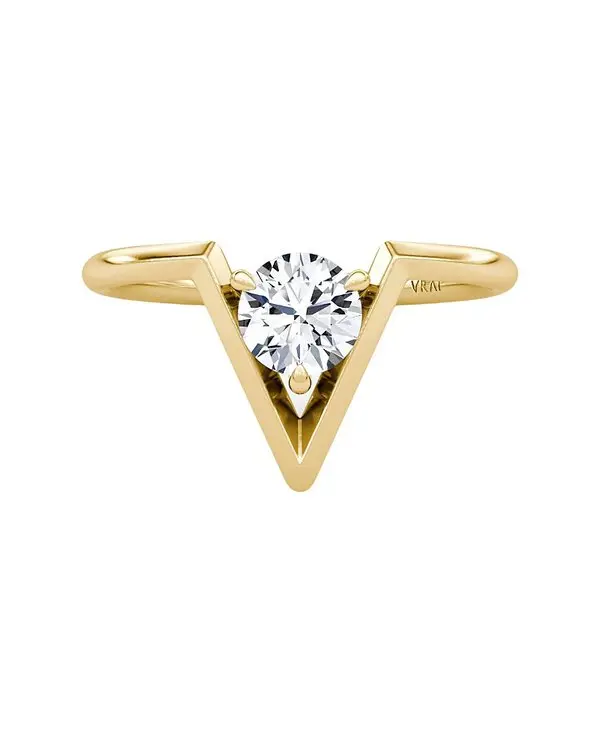 VRAI V Solitaire 14k Yellow Gold Ring With Round Brilliant Lab Grown Diamond - K Yellow Gold