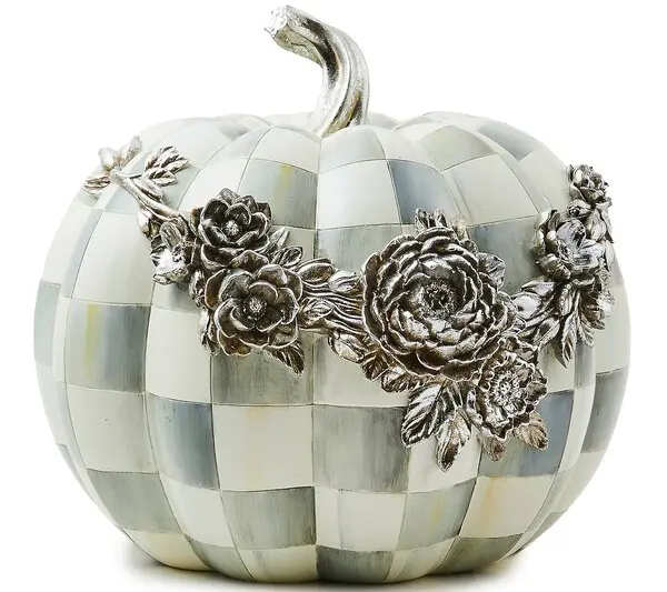 MACKENZIE-CHILDS As Is Sterling Check Large Floral Pumpkin