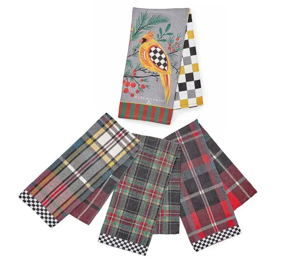 MACKENZIE-CHILDS Set Of 4 Holiday Tartan Dish Towel Set