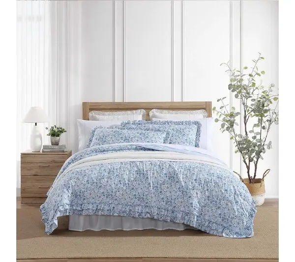 Laura Ashley Quartet Blue Twin Quilt Sham Set