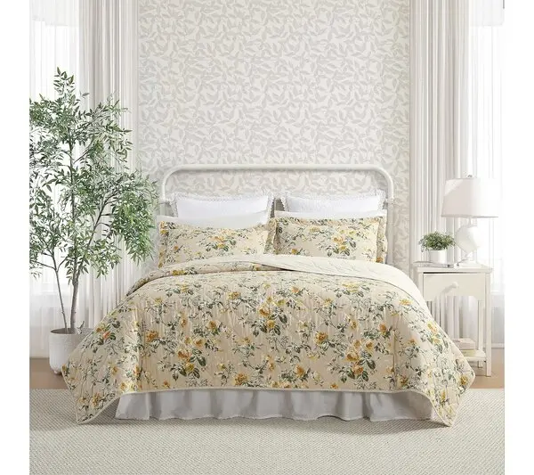 Laura Ashley Roses Gold Twin Quilt Sham Set