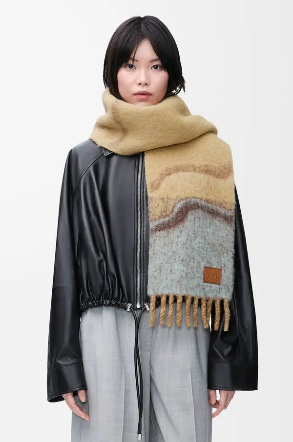 Loewe Scarf In Alpaca And Wool Blend - Camel/multicolor