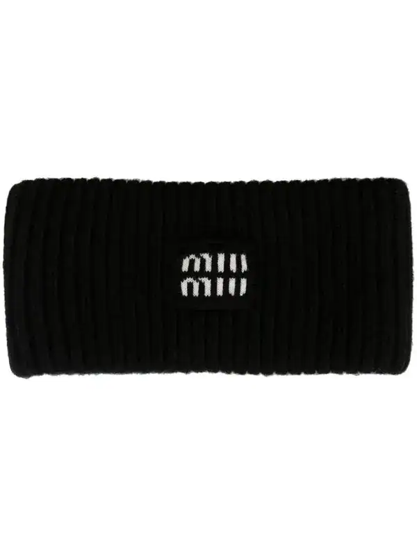 Miu Miu Taupe and Black Knotted Logo Headband Miu Miu Jersey Headband in Black | Lyst main image 2