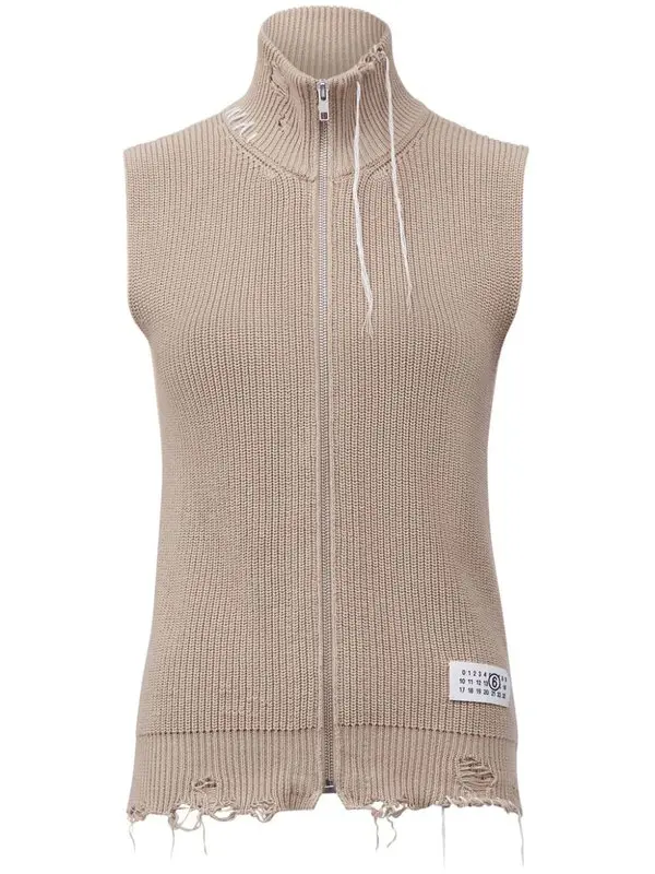 MAISON MARGIELA Zip-up Knitted Top - Neutrals