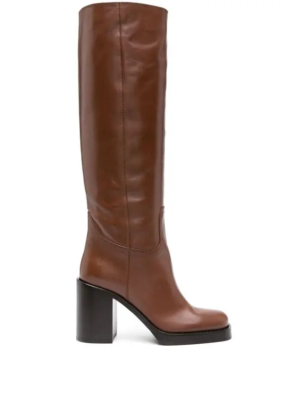 Prada 90mm Round-toe Leather Boots