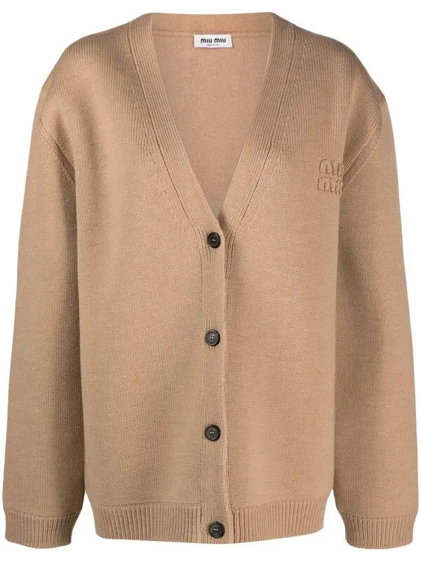 Miu Miu Logo-embroidered Wool Blend Cardigan