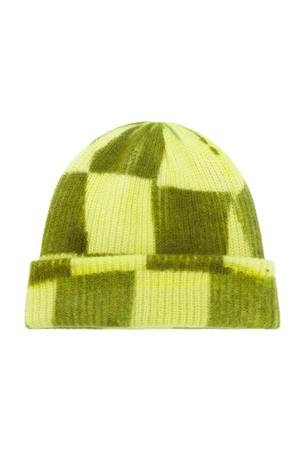 THE ELDER STATESMAN Chess Beanie - Ivory  New Olive & Butter
