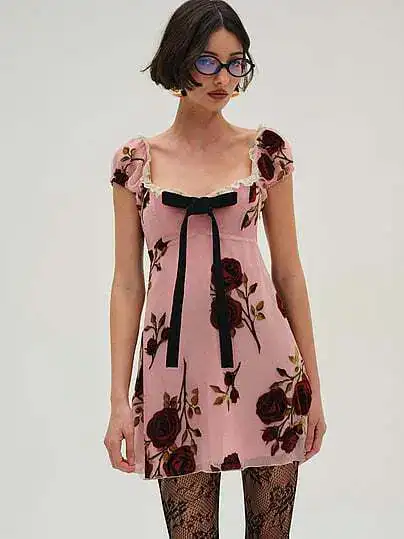 for love and lemons rose velvet mini dress For Love & Lemons Velvet Mini Dress in Rose