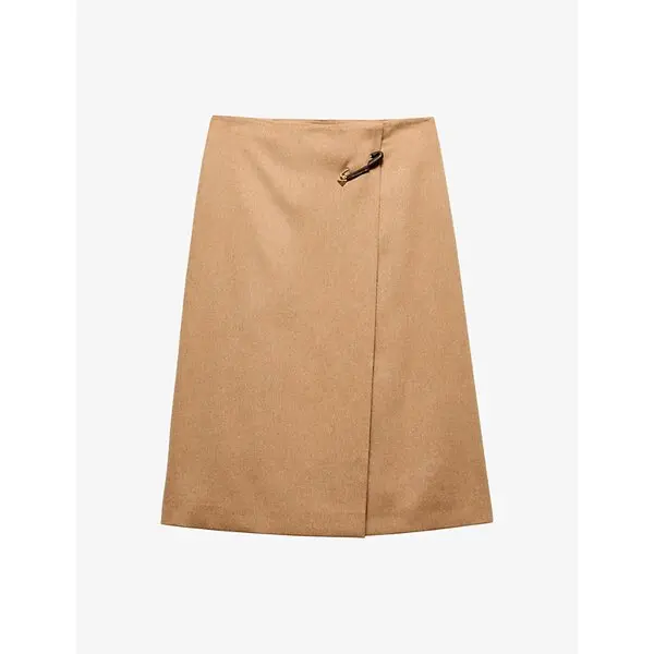Prada Safety-pin Split-hem Wool Midi Skirt