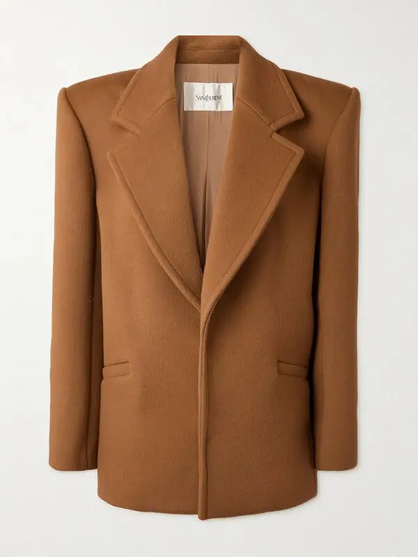 Saint Laurent Oversized Wool Tailored Coat - Brown
