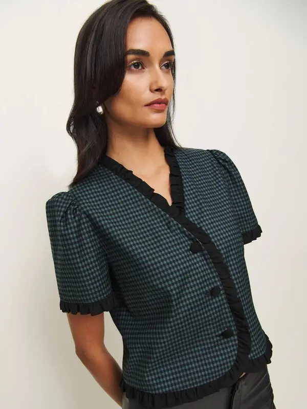 REFORMATION Bess Top - Dark Slate Check