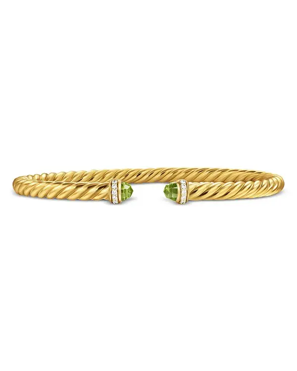 David Yurman Cablespira Flex Bracelet With Peridot And Diamonds - Peridot/gold