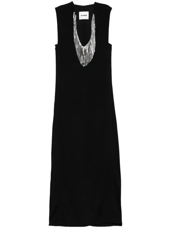 JIL SANDER Fringed-mesh Maxi Dress