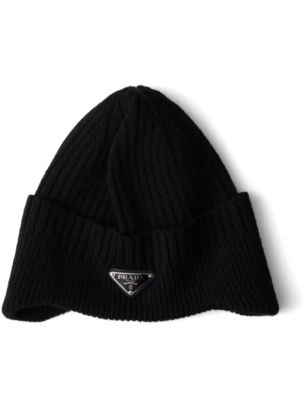 Prada Enamel-logo Wool Beanie - Black