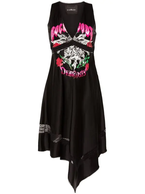 John Richmond Asymmetric Graphic-print Midi Dress