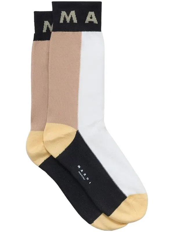 Marni Intarsia-knit Logo Socks - White