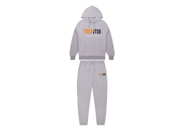 Trapstar Decoded Chenille Hooded Tracksuit - Grey/orange