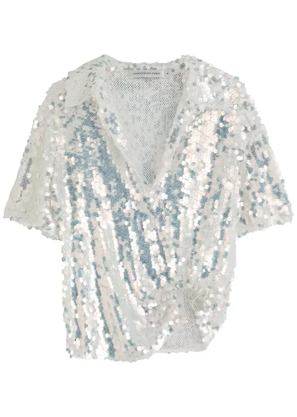Christopher Esber Sequin-embellished Knit Polo Shirt
