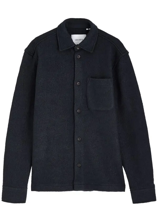 LES DEUX Kaleb Bouclé-knit Overshirt - Navy