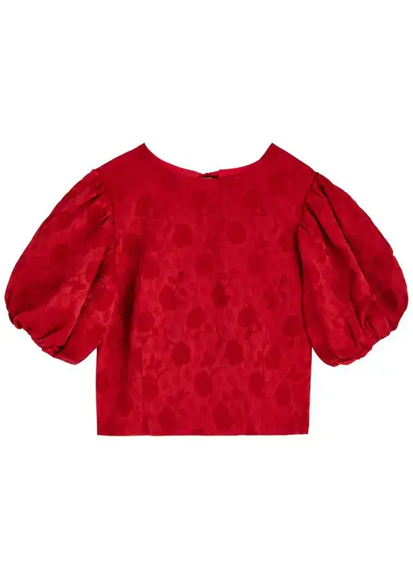 Sister Jane Charm Floral-Jacquard Cloqué Top In Red - 60% Off