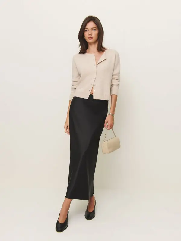 REFORMATION Petites Layla Satin Skirt - Black