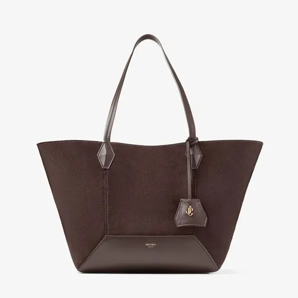 JIMMY CHOO Diamond Medium Suede Tote Bag - Coffee/gold