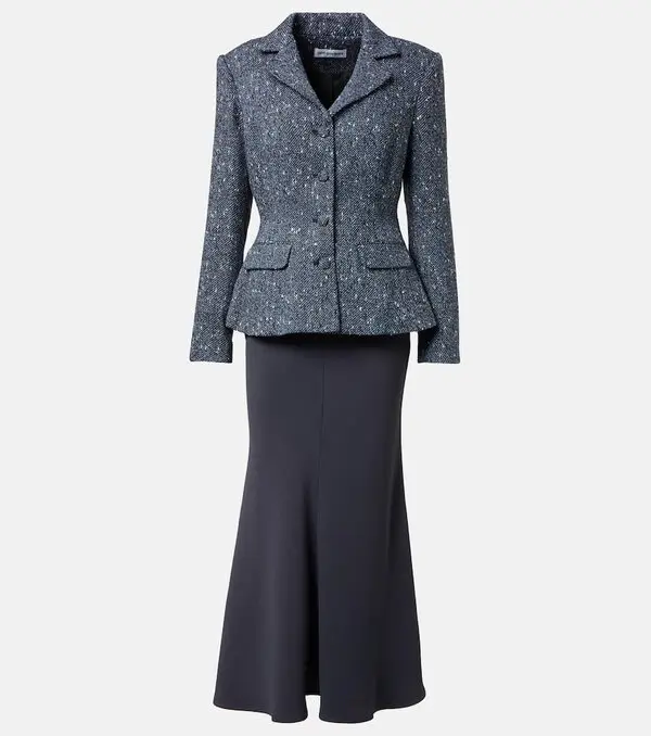 SELF-PORTRAIT Bouclé And Crêpe Midi Dress