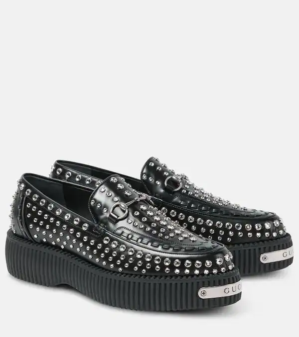 Gucci Damien Embellished Leather Loafers Black Editorialist