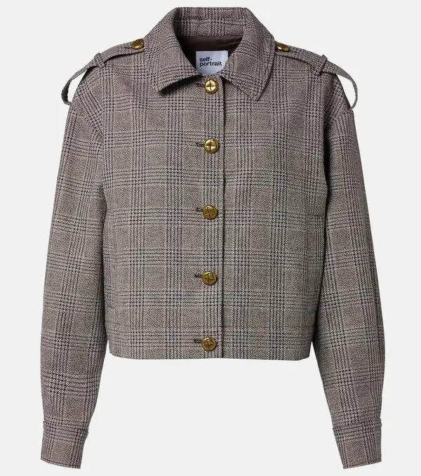 SELF-PORTRAIT Checked Cotton And Linen Jacket