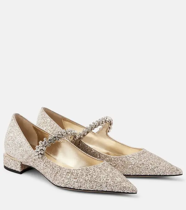 JIMMY CHOO Bing Glitter Ballet Flats - Beige