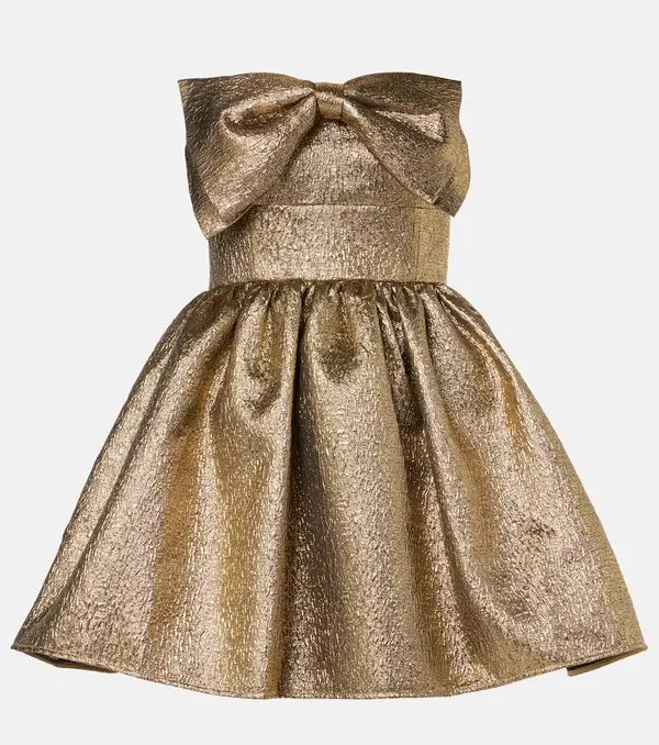 SELF-PORTRAIT Bow-detail Lamé Jacquard Minidress - Gold