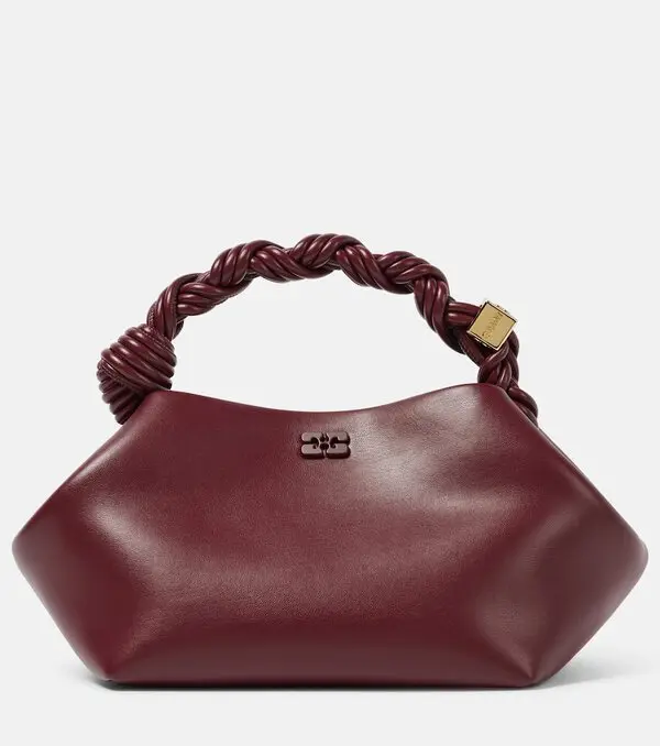 GANNI Small Leather Shoulder Bag - Burgundy