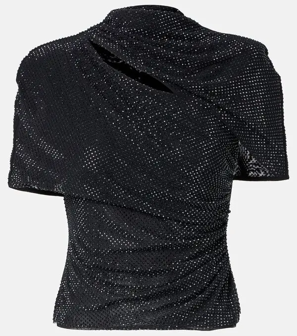 SELF-PORTRAIT Draped Embellished Mesh Top