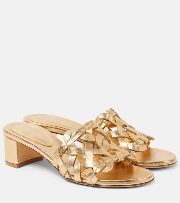 GIANVITO ROSSI Amalfi 45 Leather Mules - Gold