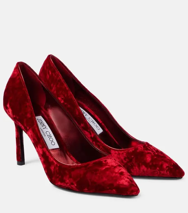 JIMMY CHOO Romy 85 Velvet Pumps - Red