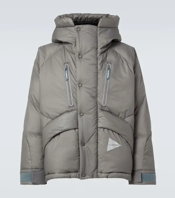 AND WANDER Logo Puffer Jacket - Grey
