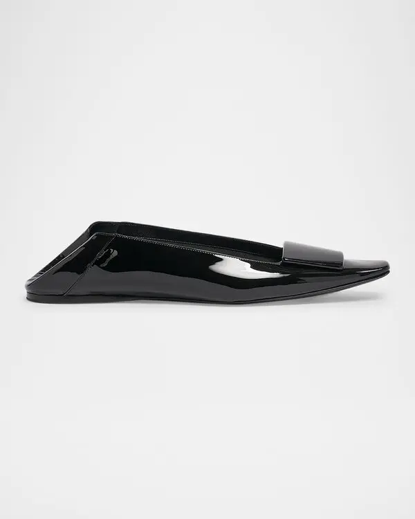 Saint Laurent Poppy Patent Buckle Ballerina Flats - Noir