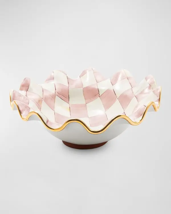 MACKENZIE-CHILDS Rosy Check Ceramic Fluted Serving Bowl - One-color