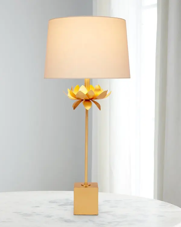 OLD WORLD DESIGN Mallory Leaf Buffet Lamp With Linen Shade