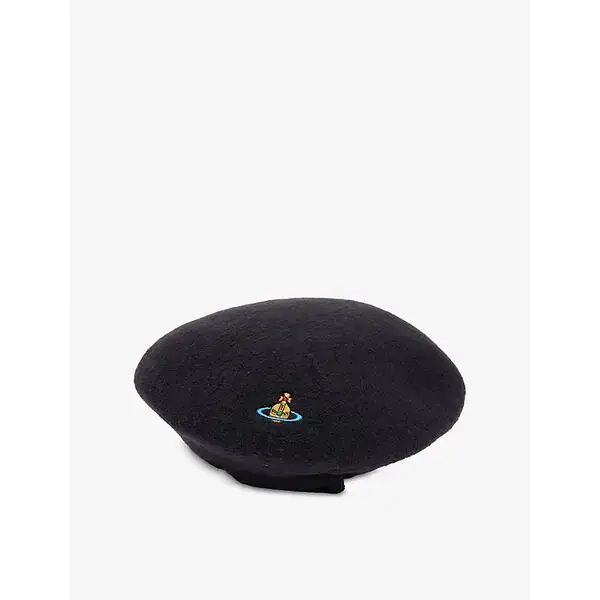 Vivienne Westwood Uni Logo-Embroidery Wool Beret - Black