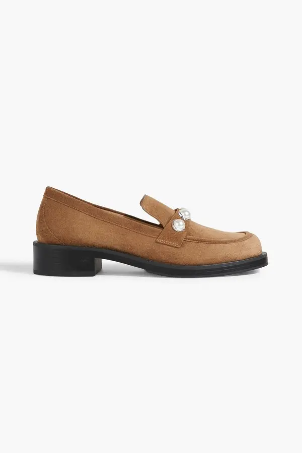 STUART WEITZMAN Portia Pearl-embellished Loafers - Light Brown