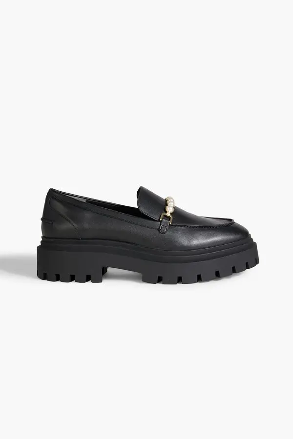 STUART WEITZMAN Perla Ultra Embellished Leather Loafers - Black