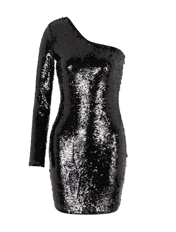 Armani Exchange One Shoulder Sequin Dress - Black | Editorialist