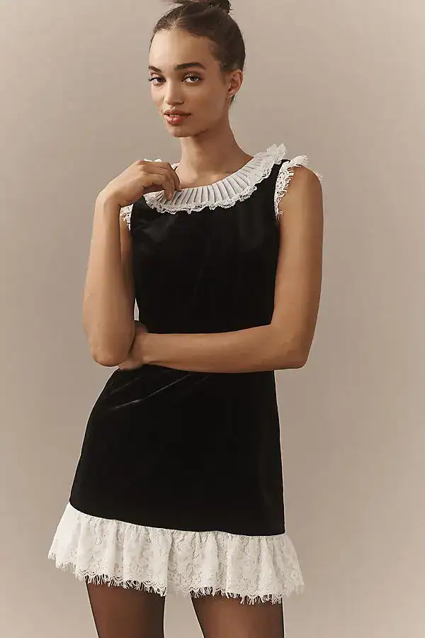 anthropologie black ruffle dress Anthropologie Love The Label Poplin Midi Dress Puff Sleeve Ruffled Black M  NWT