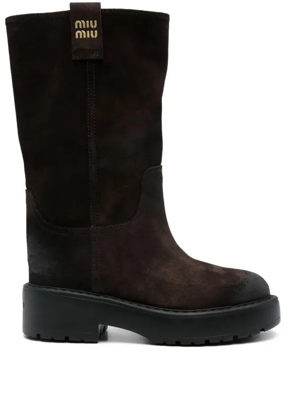 Miu Miu Calf-length Suede Boots - Brown