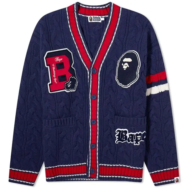 A Bathing Ape College Badges Knit Cardigan - Navy | Editorialist